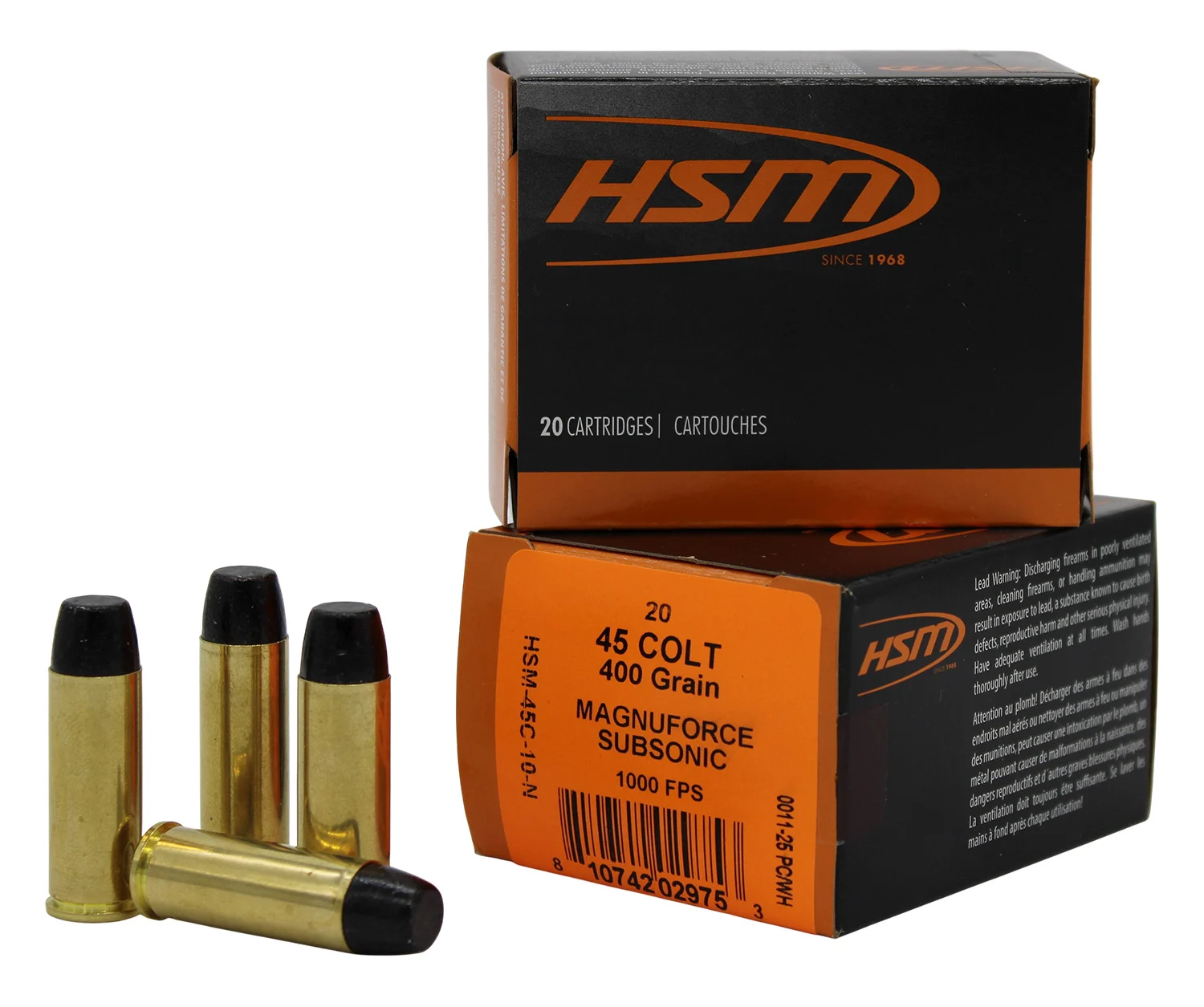 HSM 45C10N 45Colt Subsonic 400gr Hard Cast Long Flat Nose 20 Per Box/20 ...